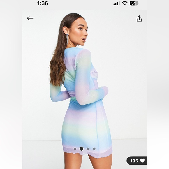 ASOS | Dresses | Mesh Long Sleeve Mini Dress In Ombre Light Blue New ...